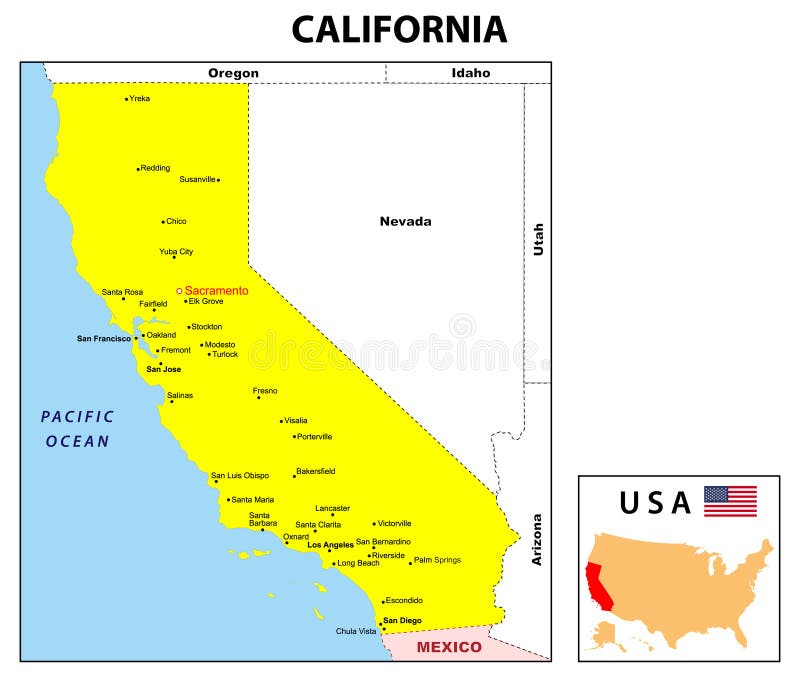 California Map. State and District Map of California. Administrative ...