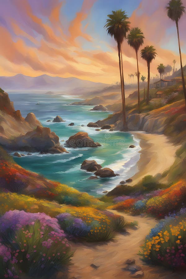 California Painted in an Artistic Painterly Way with Vivid Imagination ...