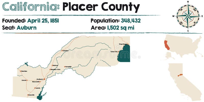 Map of Placer County in California, USA Stock Illustration ...