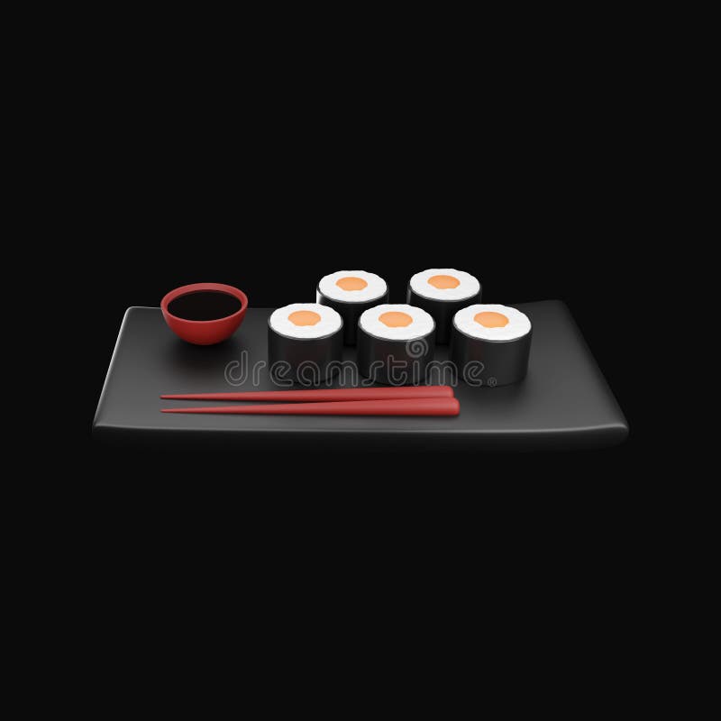 California Roll with Chopsticks 3D Icon Against Black Stock ...