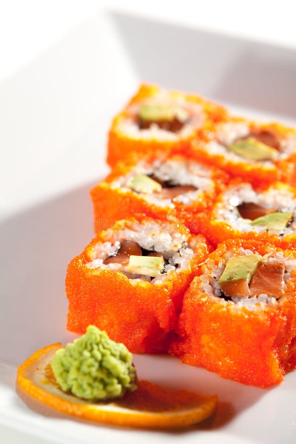 California Roll with Masago Stock Image - Image of dinner, california ...