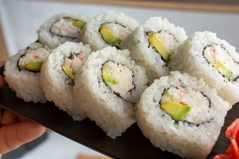 California roll plate stock image. Image of slant, ginger - 238155917