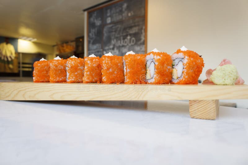 California Roll on Wooden Plate for Pattern Stock Image - Image of ...