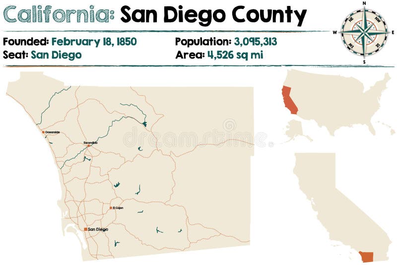 California - San Diego County Map Stock Vector - Illustration of united ...