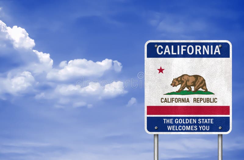 Welcome To California State Road Sign Stock Illustration - Illustration ...