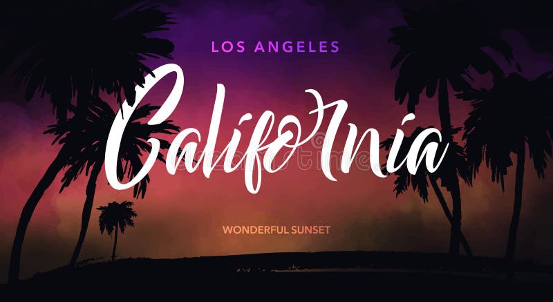 California. Summer Tropical Background with Palms, Sky and Sunset ...