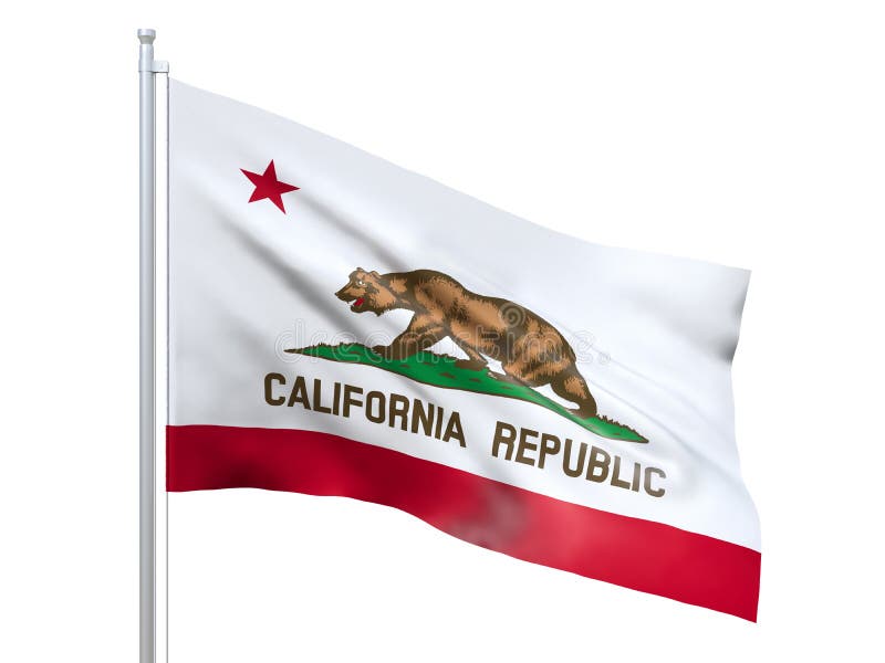 California U.S. State Flag Waving on White Background, Close Up ...