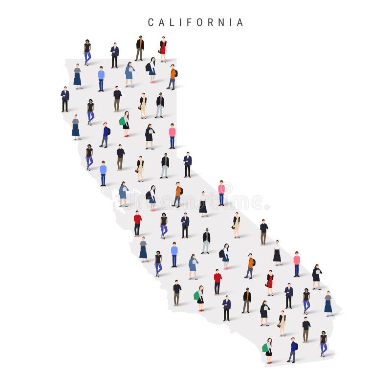 California US State Population Map. Large Group of People. Flat Vector ...