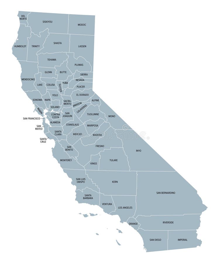 U.S. State of California, Subdivided into 58 Counties, Political Map ...