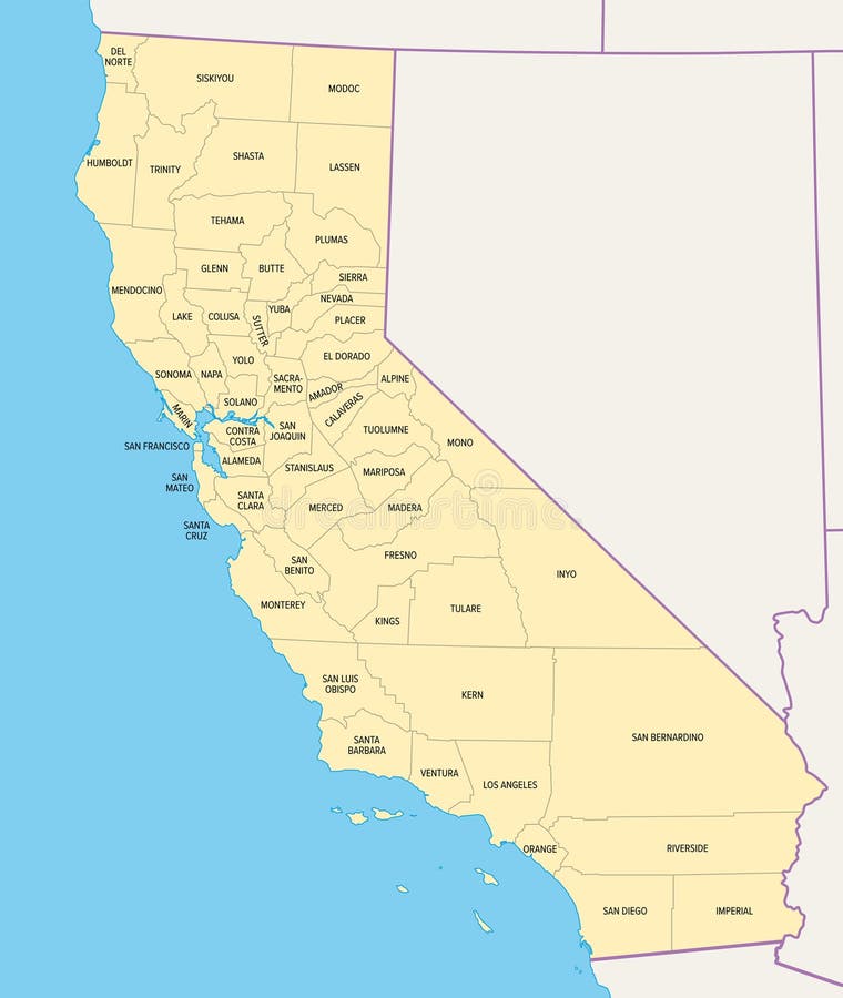 U.S. State of California, Subdivided into 58 Counties, Political Map ...