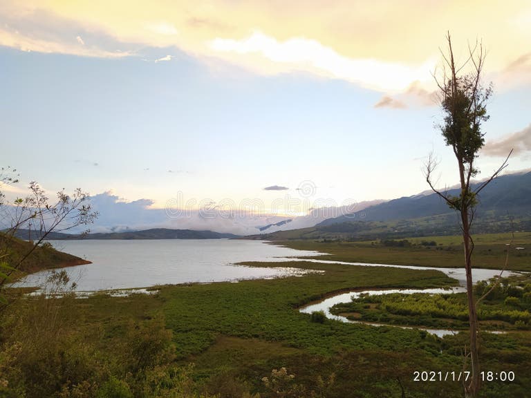 Calima Lake landscape stock image. Image of calima, horizon - 208107903