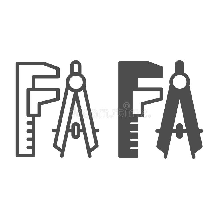 Caliper and Drawing Compass Line and Solid Icon, Architect Studio ...
