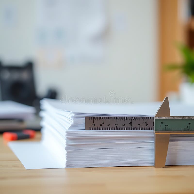 Caliper Measuring the Thickness of a Thick Stack of Paper with a Soft ...