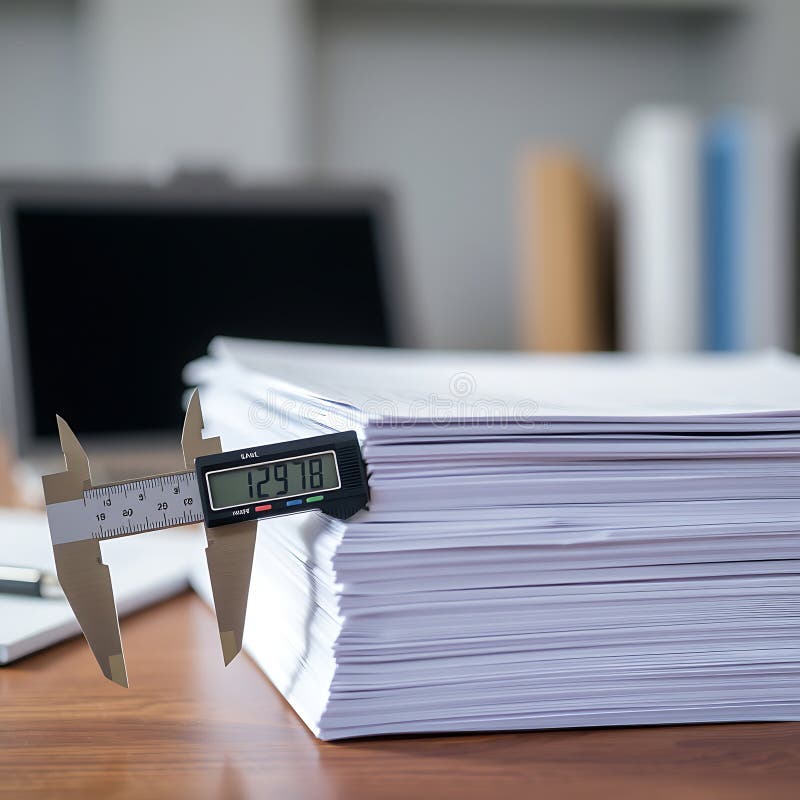 Caliper Measuring the Thickness of a Thick Stack of Paper with a Soft ...