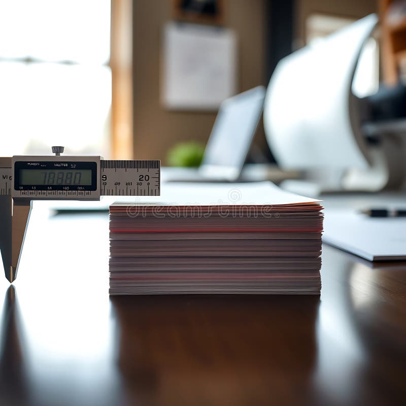 Caliper Measuring the Thickness of a Thick Stack of Paper with a Soft ...