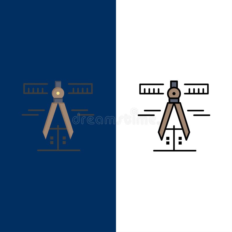 Calipers, Geometry, Tools, Measure Icons. Flat and Line Filled Icon Set Vector Blue Background ...