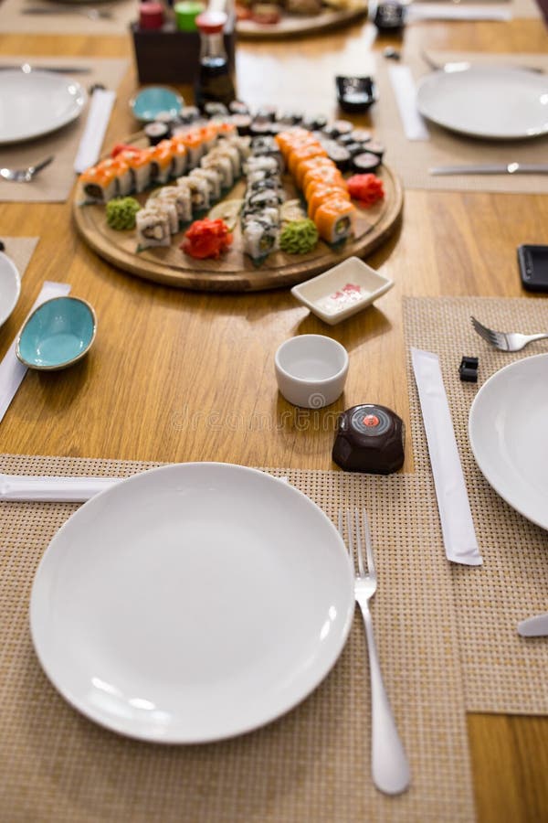 Call Button in Sushi Bar. Luxury Sushi Bar Serving Table Stock Photo ...