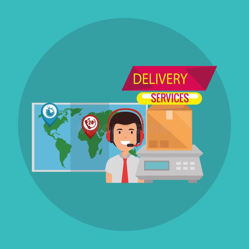 Call Center Agent with Delivery Service Icons Stock Vector ...