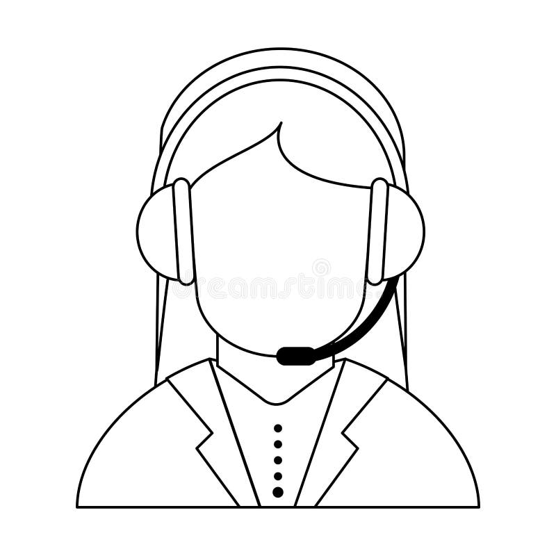 Call Center Agent with Headset in Black and White Stock Vector ...