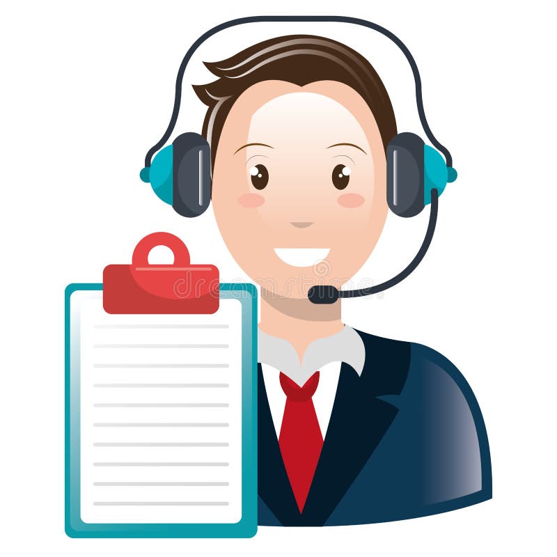 Call Center Agent with Headset and Checklist Stock Illustration ...
