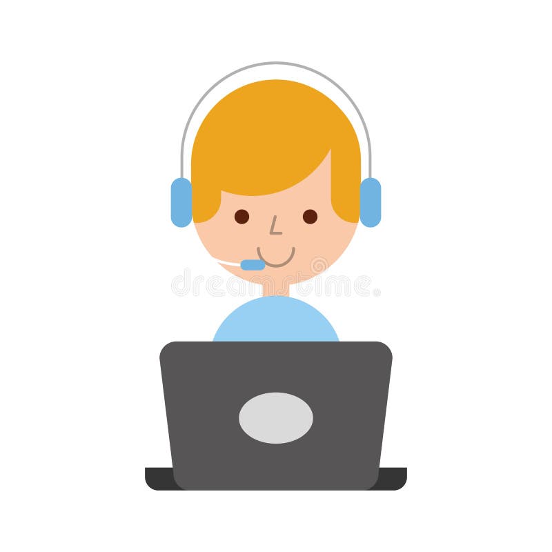 Call Center Agent with Laptop Avatar Stock Vector - Illustration of ...