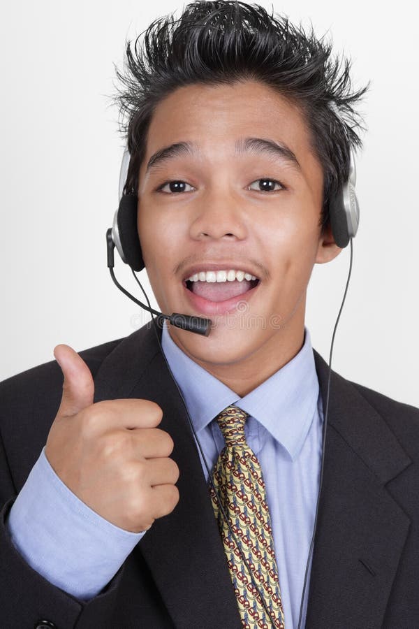 Call Center Agent Thumbs Up Portrait Stock Photo - Image of headset ...