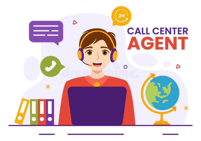 Call Center Agent Vector Illustration of Customer Service or Hotline ...