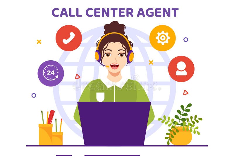 Call Center Agent Vector Illustration of Customer Service or Hotline ...