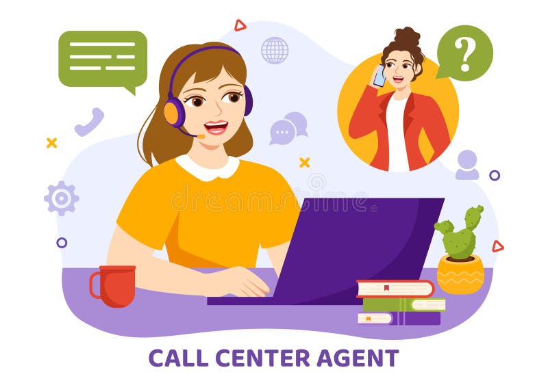 Call Center Agent Vector Illustration of Customer Service or Hotline ...