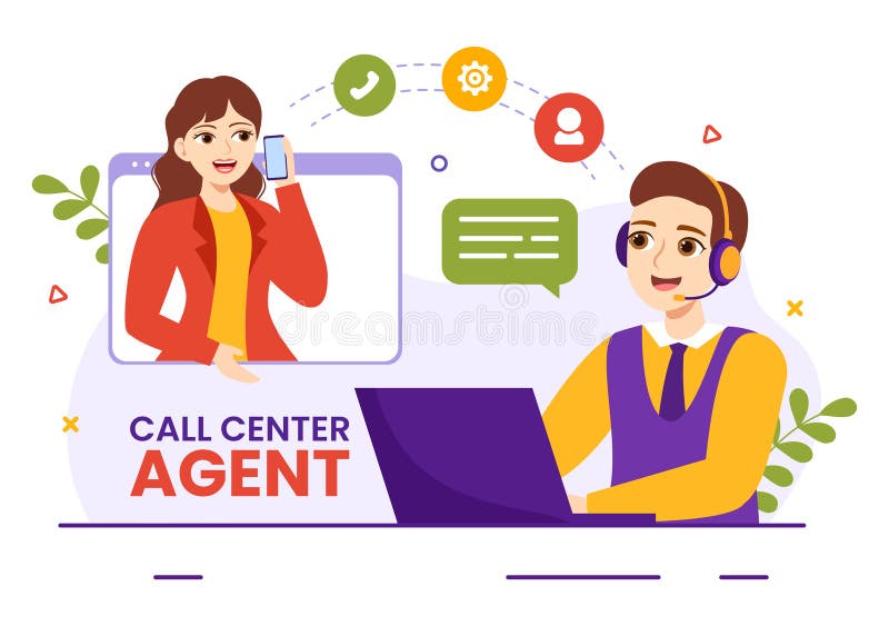 Call Center Agent Vector Illustration of Customer Service or Hotline ...