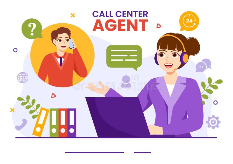 Call Center Agent Vector Illustration of Customer Service or Hotline ...