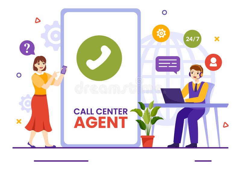 Call Center Agent Vector Illustration of Customer Service or Hotline ...