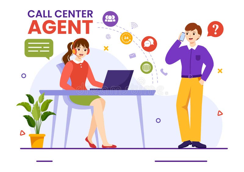 Call Center Agent Vector Illustration of Customer Service or Hotline ...