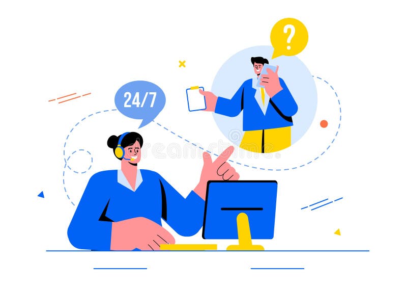 Call Center Agent Vector Illustration of Customer Service or Hotline ...