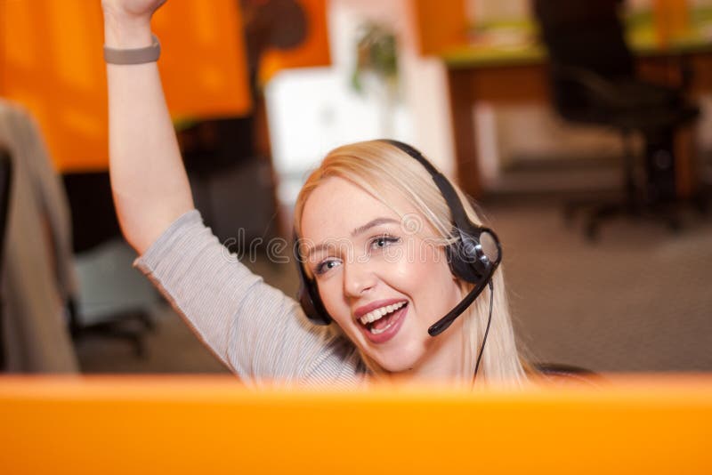 Call center agent at work stock image. Image of woman - 65971709