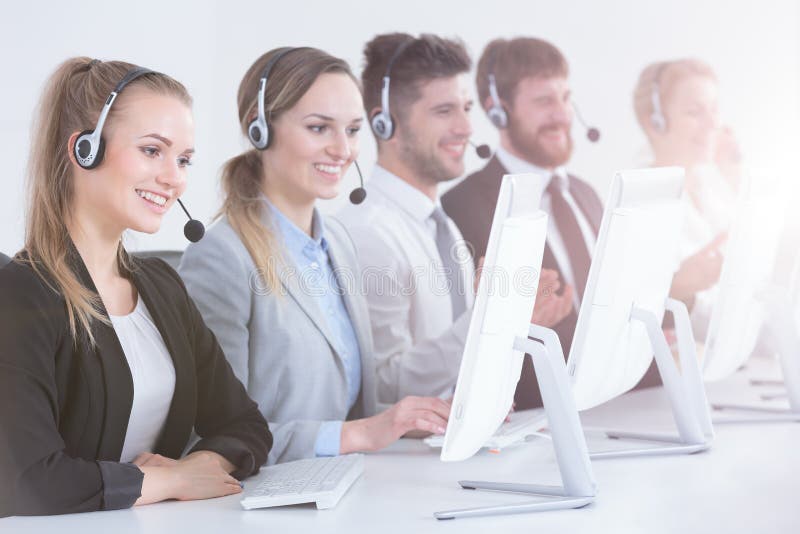 Call Center Agents in a Row Stock Image - Image of corporation, calling ...