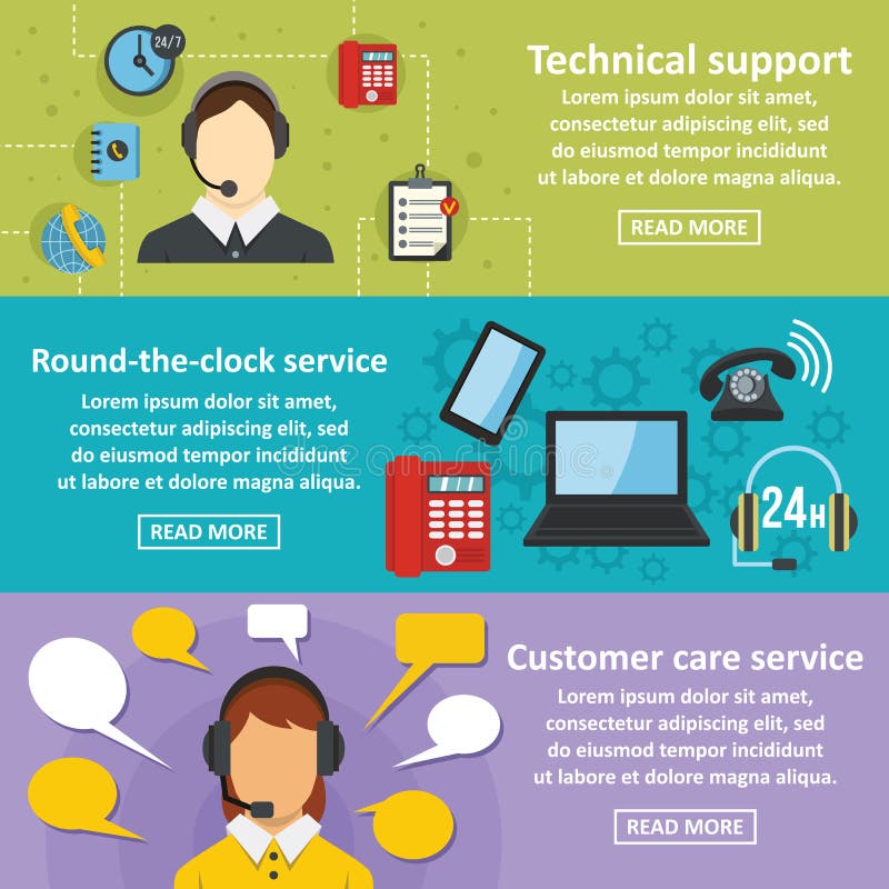 Call Center Banner Horizontal Set, Flat Style Stock Vector ...