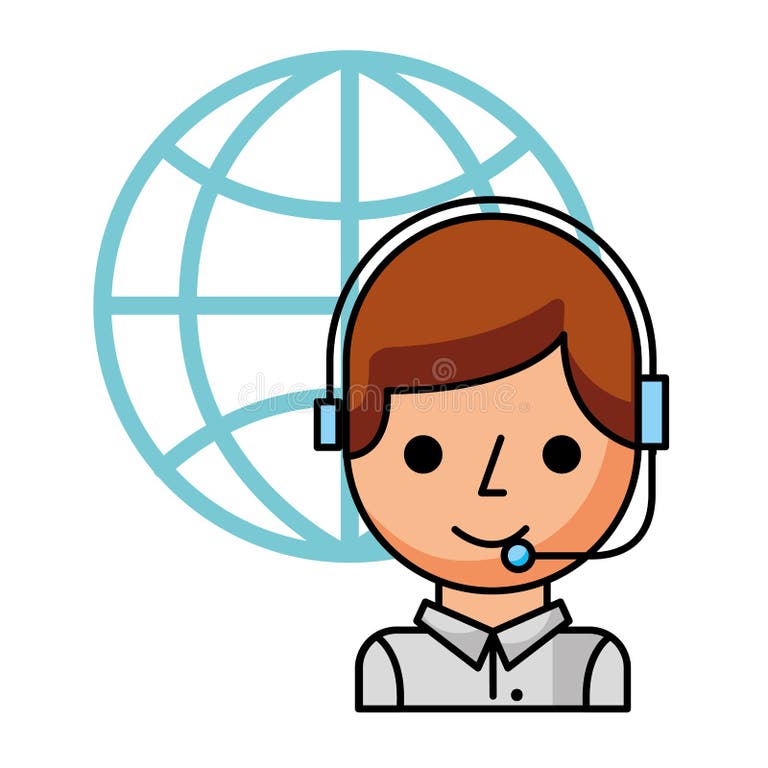 Call Center Boy with Headset and World Stock Vector - Illustration of ...
