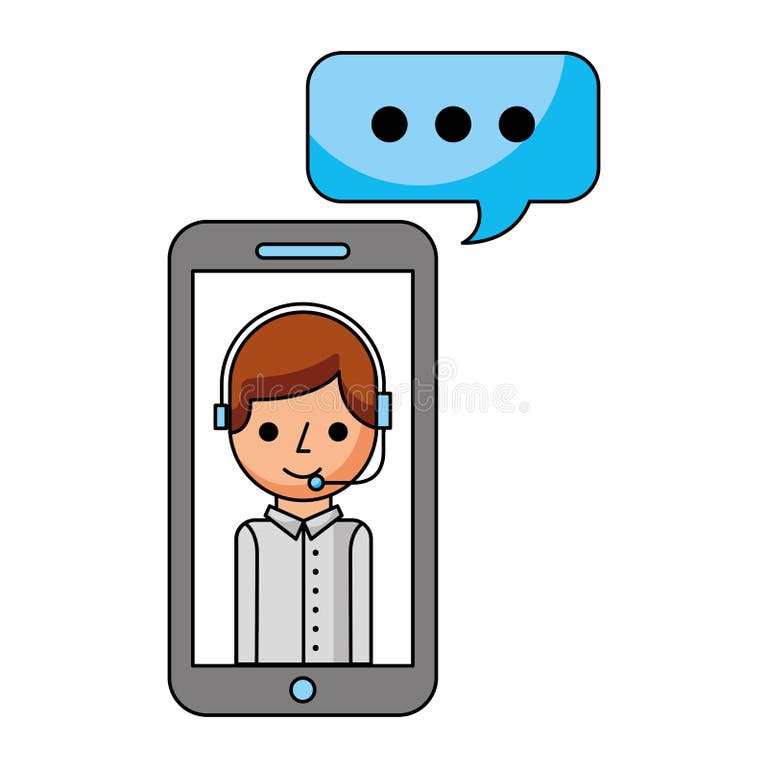 Call Center Boy in Smartphone Support Stock Vector - Illustration of ...