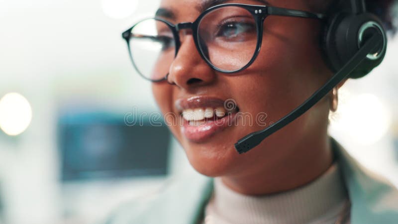 Call Center, Closeup or Face of Woman in it Support for Communication ...