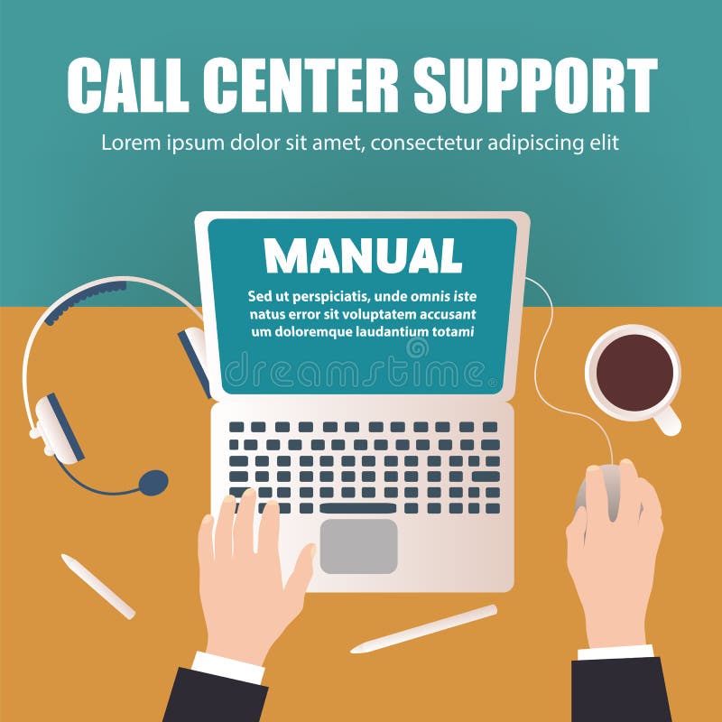 Call Center Concept, Desktop Top View, Illustration Stock Illustration ...