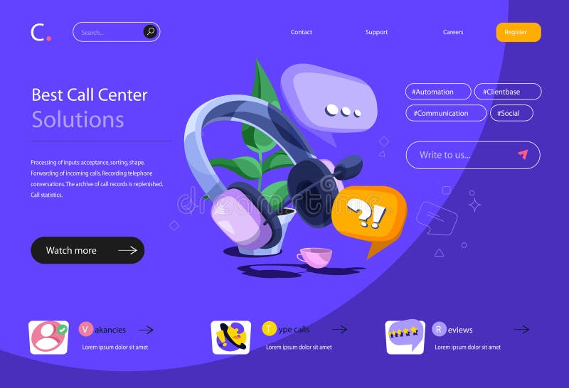 Call Center Concept in Flat Cartoon Design for Homepage Layout. Online ...