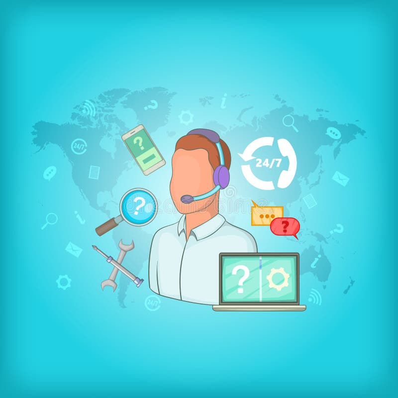 Call Center Concept Global Map, Cartoon Style Stock Vector ...