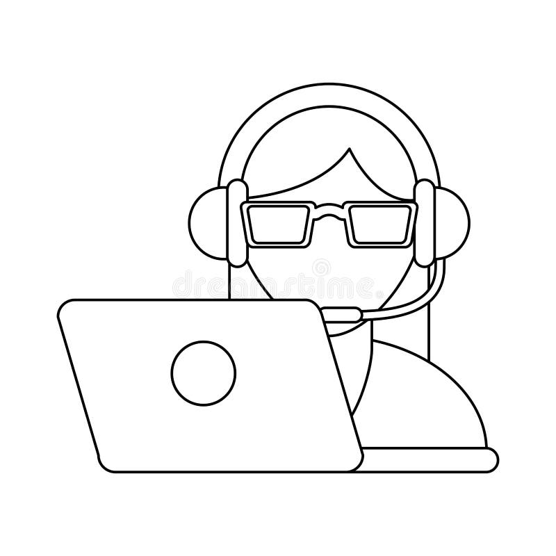 Call Center and Customer Service Black and White Stock Vector ...