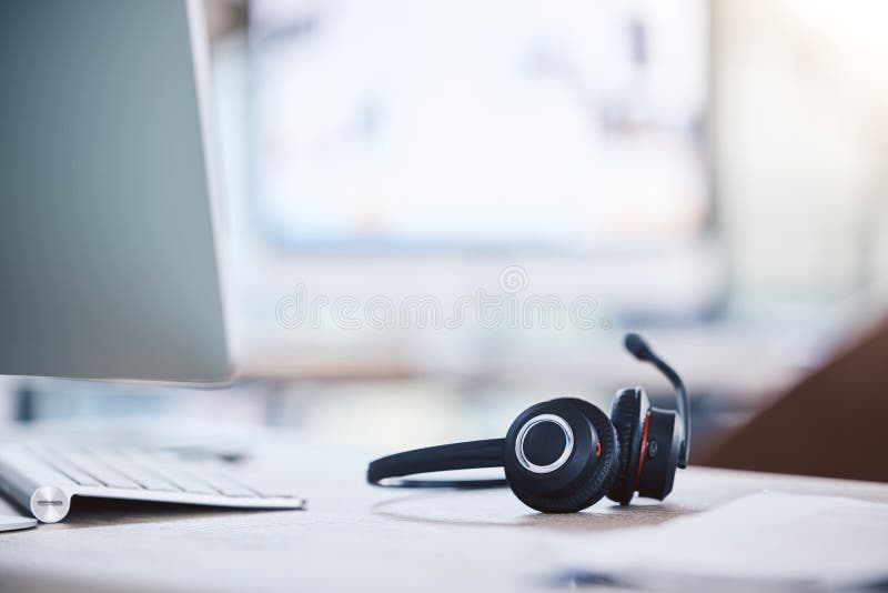 Call Center, Customer Service and Headset and Computer on a Desk in an ...