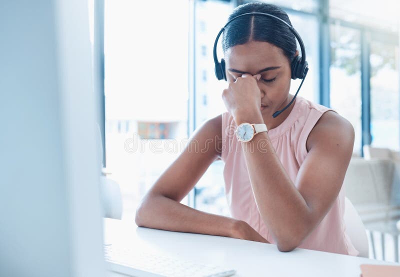 Call Center, Customer Service and Telemarketing Worker with Headache ... Call Center, Customer Service and Telemarketing Worker with Headache ...