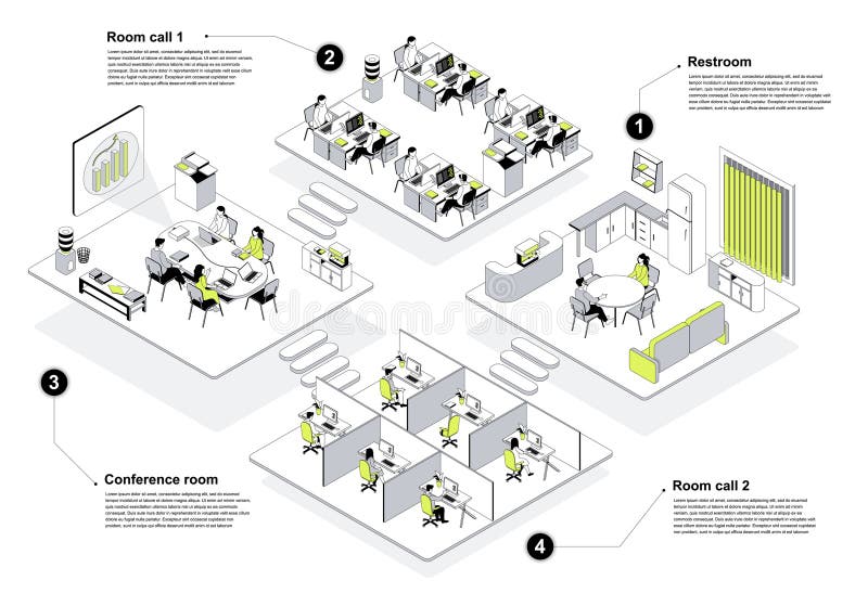 Call Center 3d Isometric Concept in Outline Design for Web. People ...