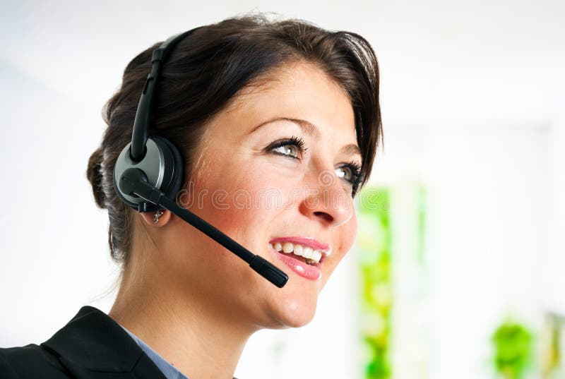 Call Center Employee Smiling Stock Image - Image of friendly, headset ...