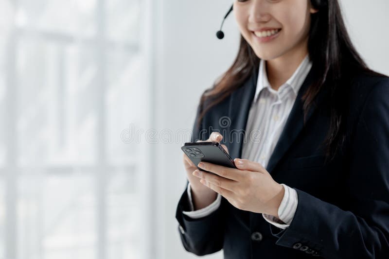 Call Center Employee Talking with Customer through Headset, the ...