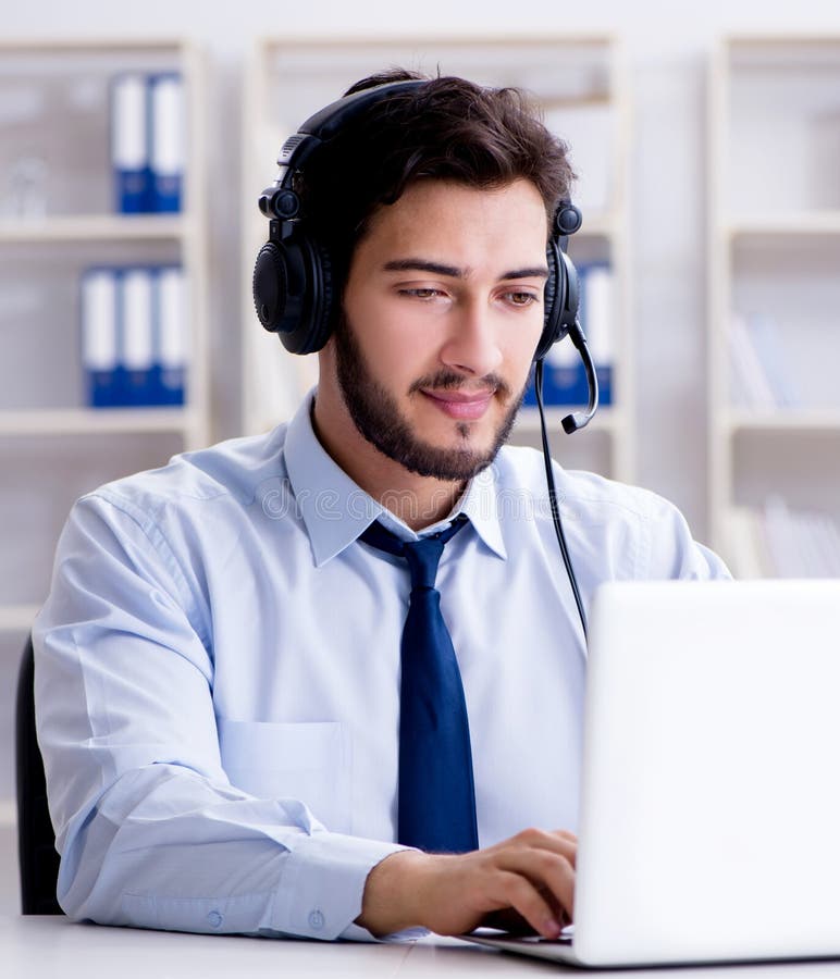 Call Center Employee Working in Office Stock Image - Image of ...